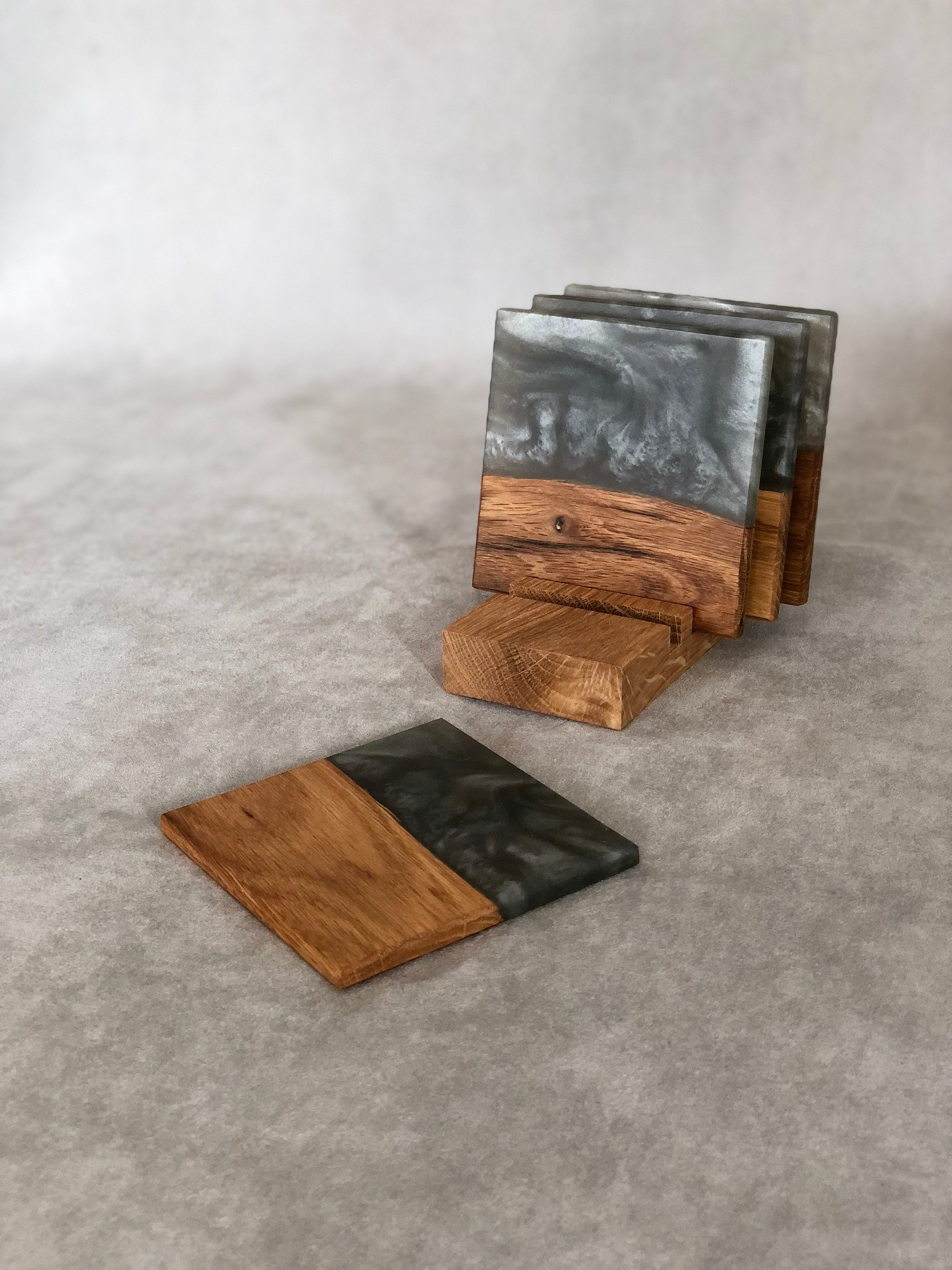 Set of 2/4/6 Fancy Resin & Wood Square Coasters | Handmade | Epoxidharz ...