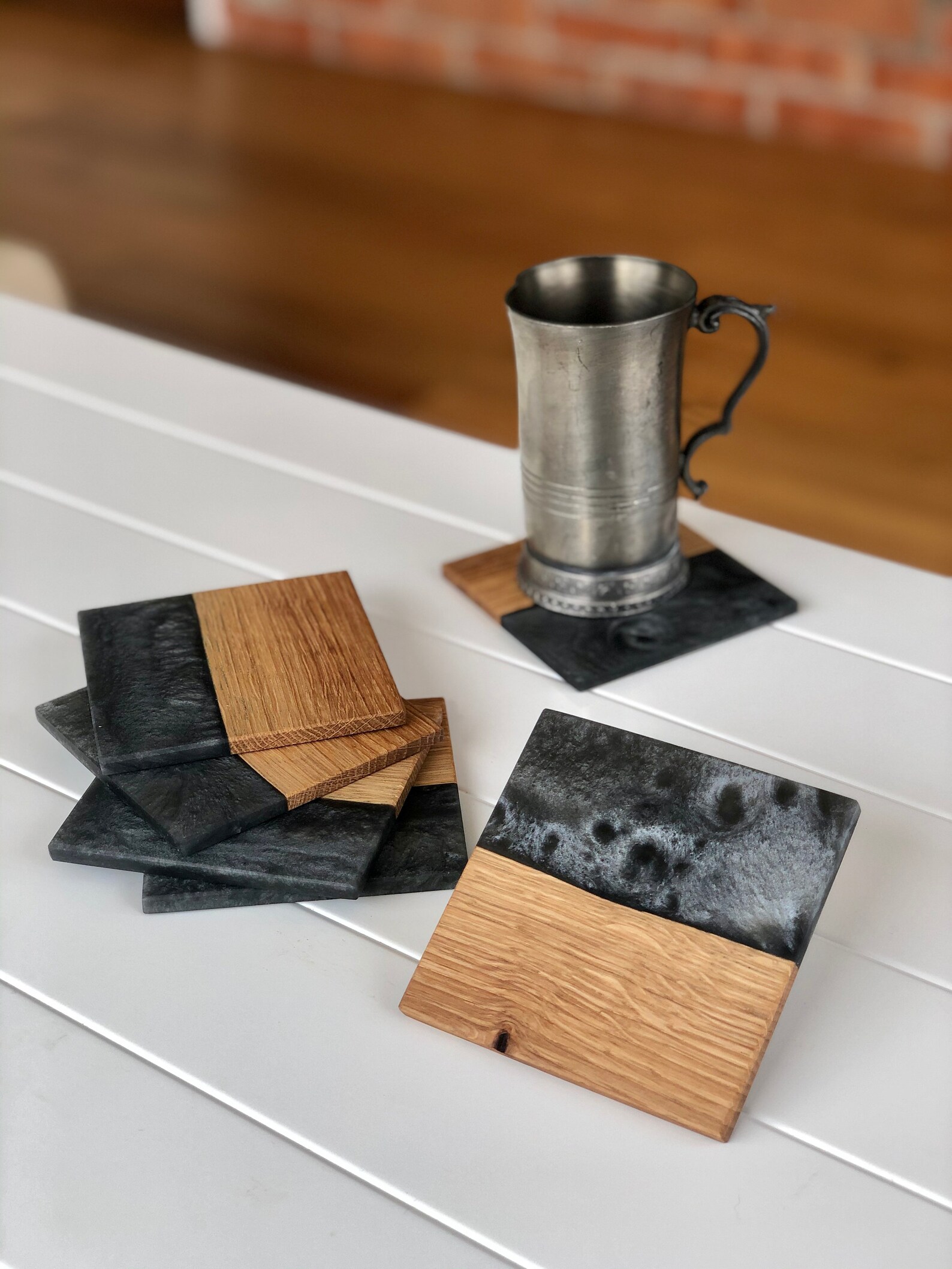 Set of 2/4/6 Fancy Resin & Wood Square Coasters Handmade - Etsy