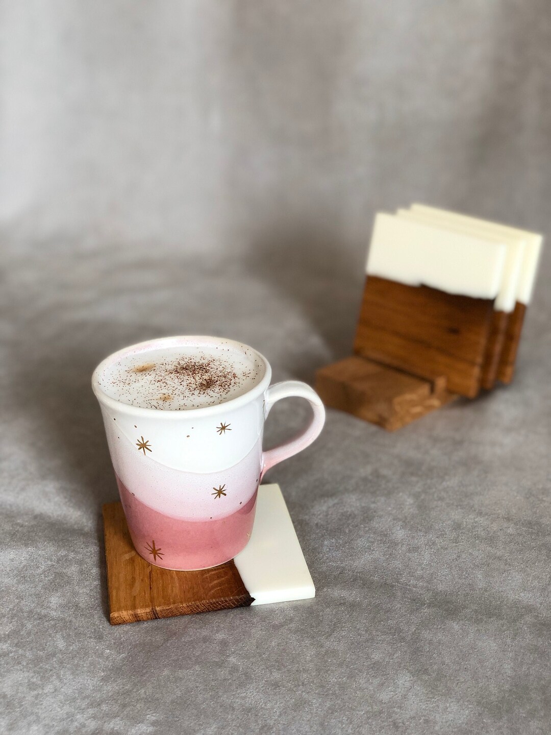 Set of 2/4/6 Epoxy Resin & Woody Square Coasters | Handmade ...