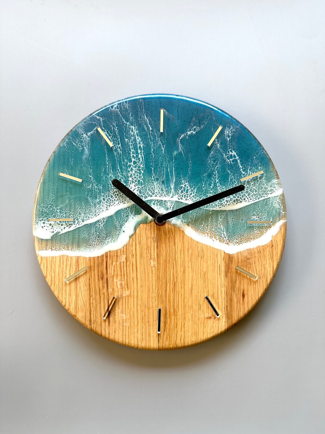 Surf Style Wall Clock With Epoxy Resin Wave and Beech Wood Watch ...