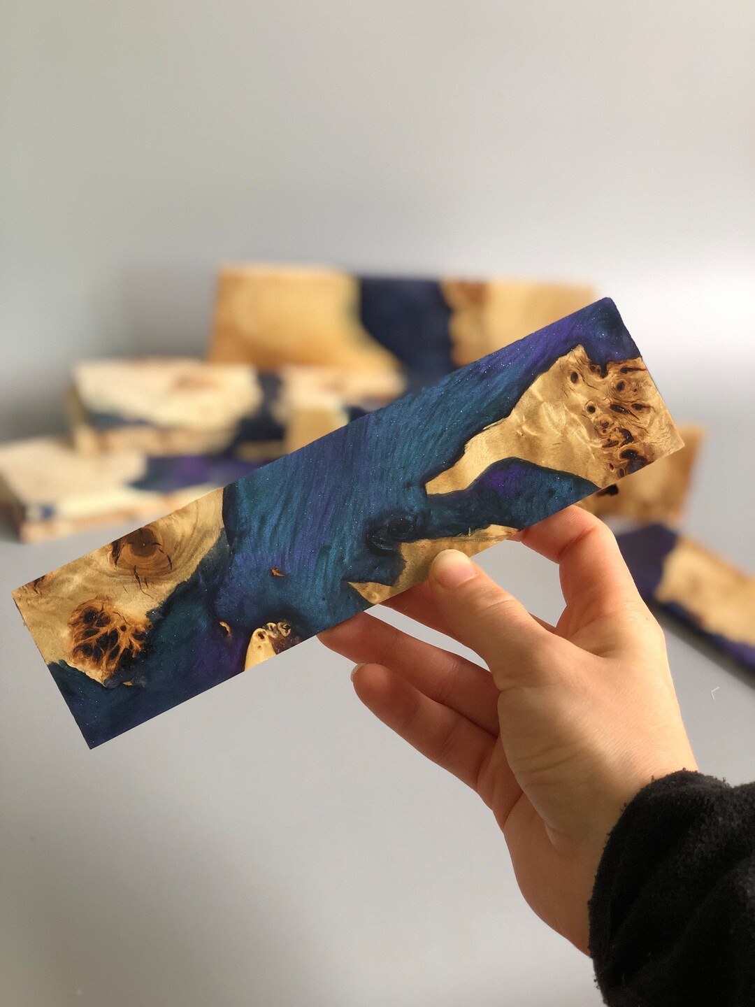 Set of Epoxy Resin Knife Handle Scales | Bookmatched Stabilized Blanks | Handmade Knives Block ...