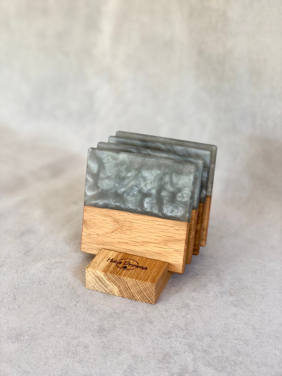 Set of 2/4/6 Fancy Resin & Wood Square Coasters | Handmade | Epoxidharz ...