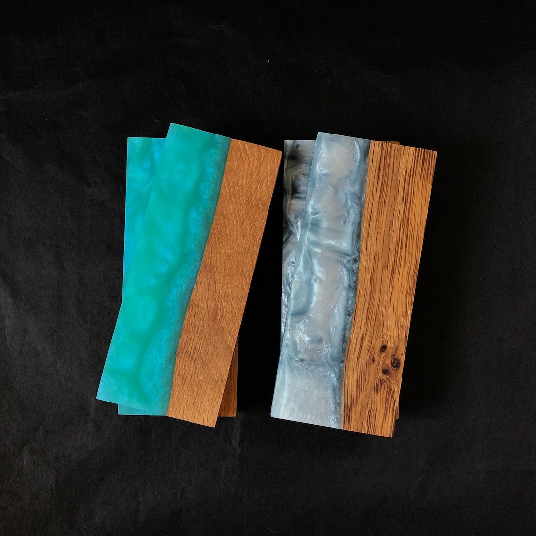 Set of Epoxy Resin Knife Handle Scales | Bookmatched Stabilized Blanks | Handmade | Oak Block ...