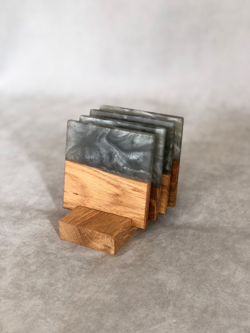 Set of 2/4/6 Fancy Resin & Wood Square Coasters | Handmade | Epoxidharz ...
