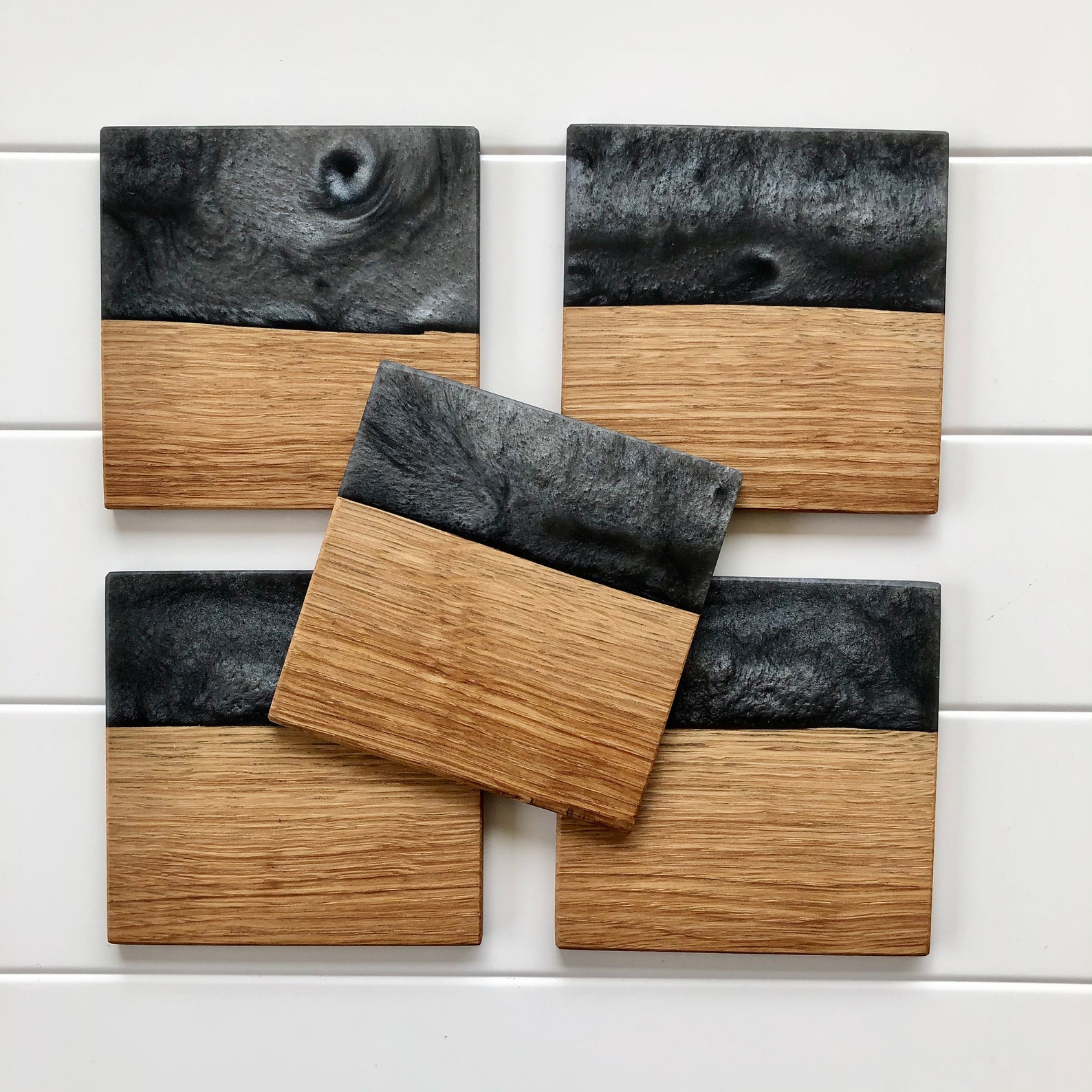 Set of 2/4/6 Fancy Resin & Wood Square Coasters | Handmade | Epoxidharz ...