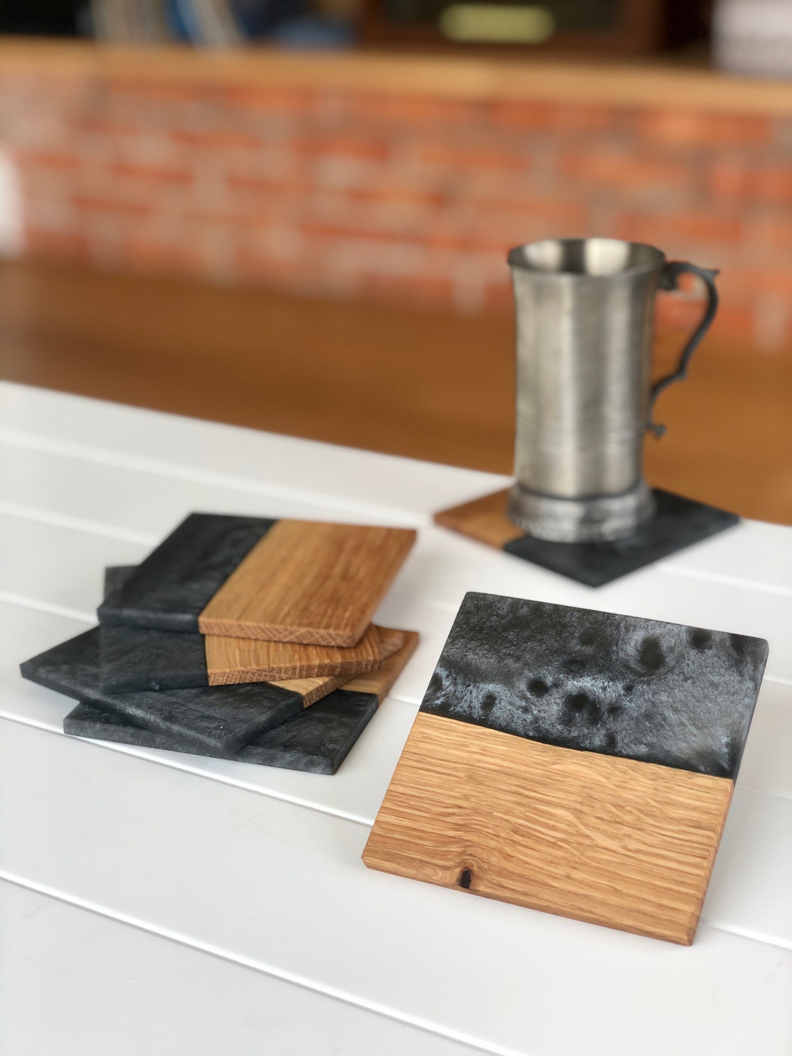 Set of 2/4/6 Fancy Resin & Wood Square Coasters Handmade - Etsy