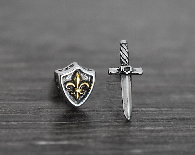Shield and Sword Earrings, Sword Earrings, Shield Studs, Gothic Jewelry ...