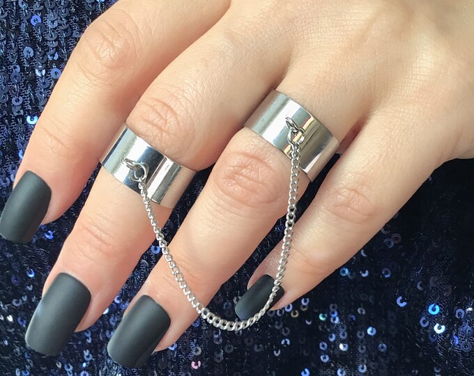 Double Rings With Chain , Stacking Rings, Open Band Rings, Double Rings ...