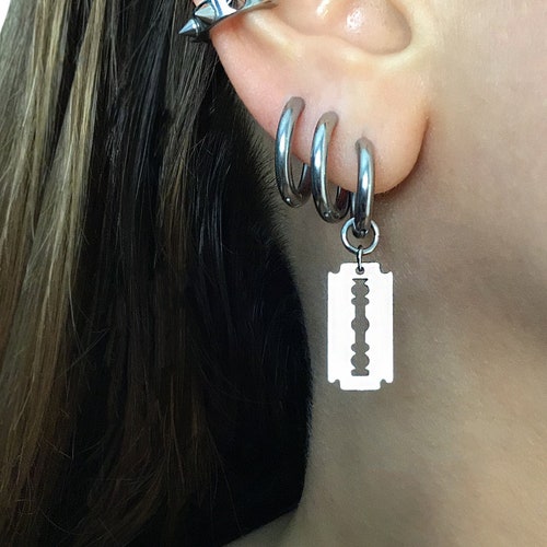 Razor Hoop Earring Blade Hoop Earrings Hoop Earrings Gothic - Etsy