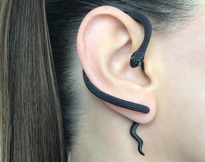 Snake Ear Cuff, Snake Wrap Earring, Black Snake Earring, Ear Cuff,snake ...
