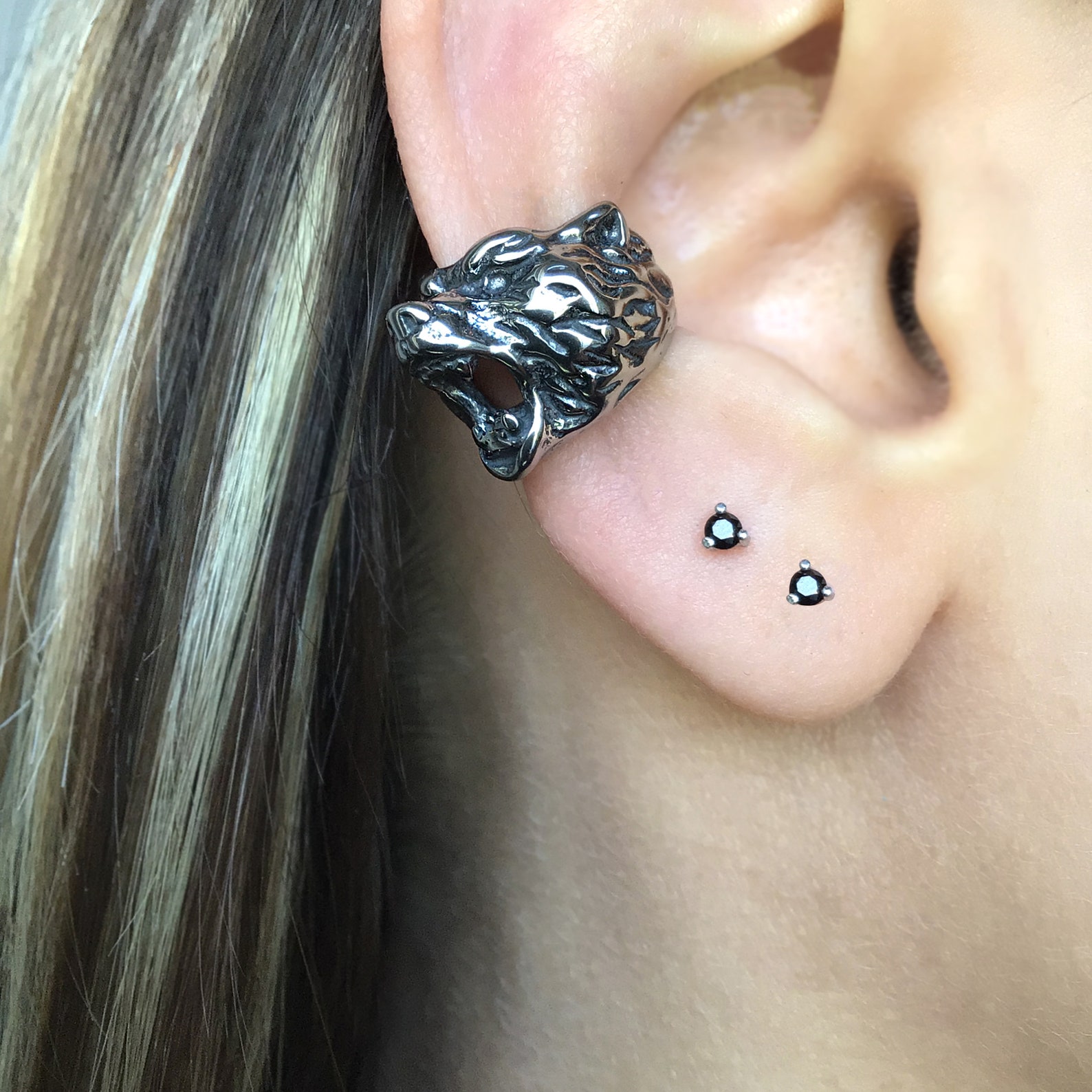 Bear Ear Cuff, Gothic Ear Cuff, Stainless Steel Earrings, Ear Cuff ...