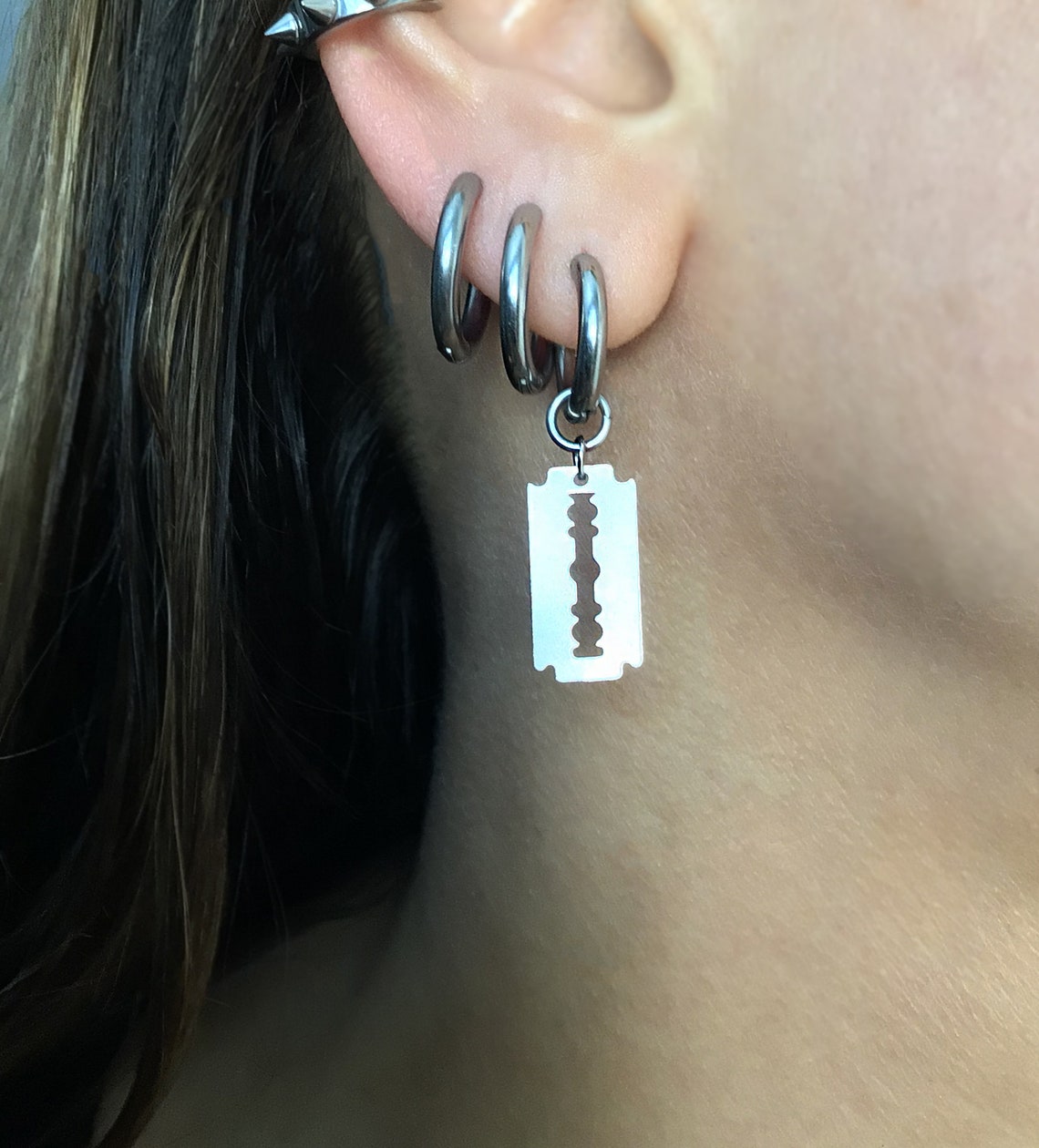 Razor Hoop Earring Blade Hoop Earrings Hoop Earrings Gothic - Etsy
