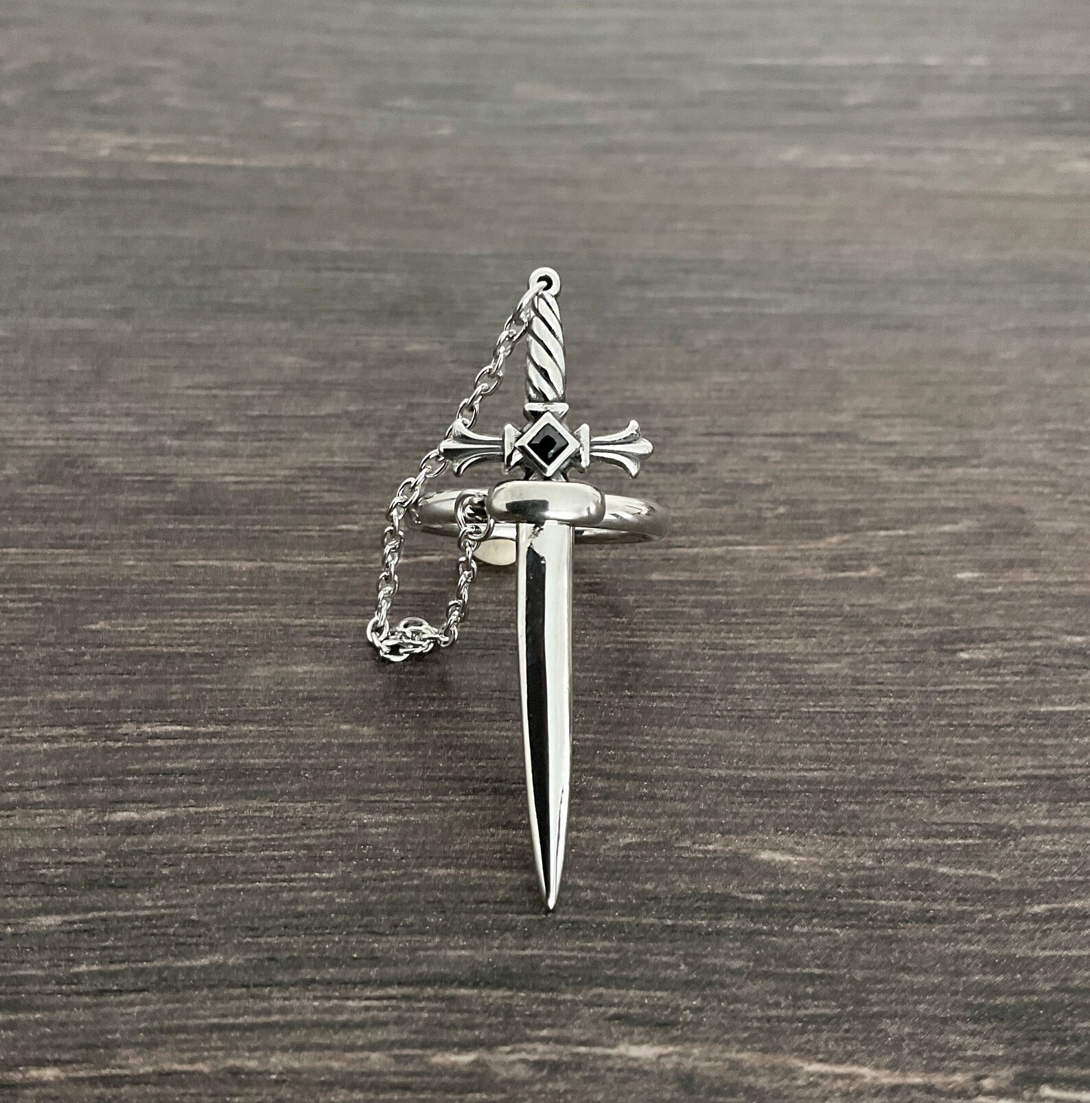 Sword Ring With Black CZ, Gothic Dagger Jewelry, Goth Stainless Steel ...