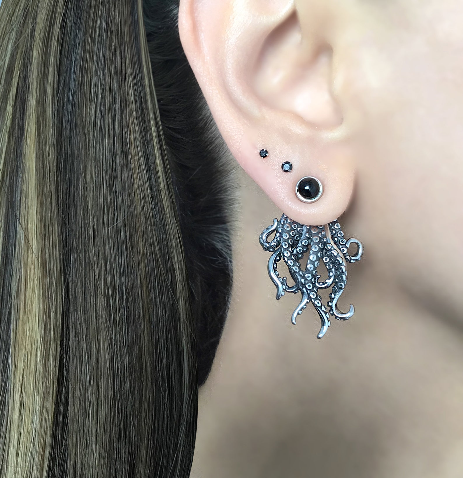 Octopus Tentacle Ear Jacket, Gothic Stainless Steel Earrings, Front ...