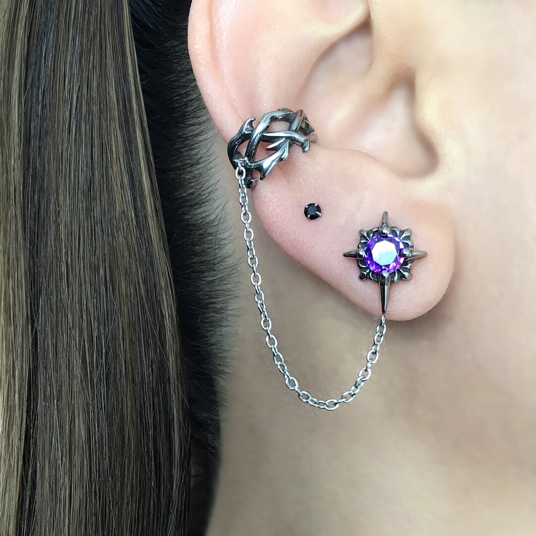 Thorn Ear Cuff With Star Stud , Gothic Ear Cuff, Gothic Earring ...