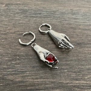 Hand Holding Heart Hoop Earrings, Hand Hoop Earrings, Heart Earrings ...