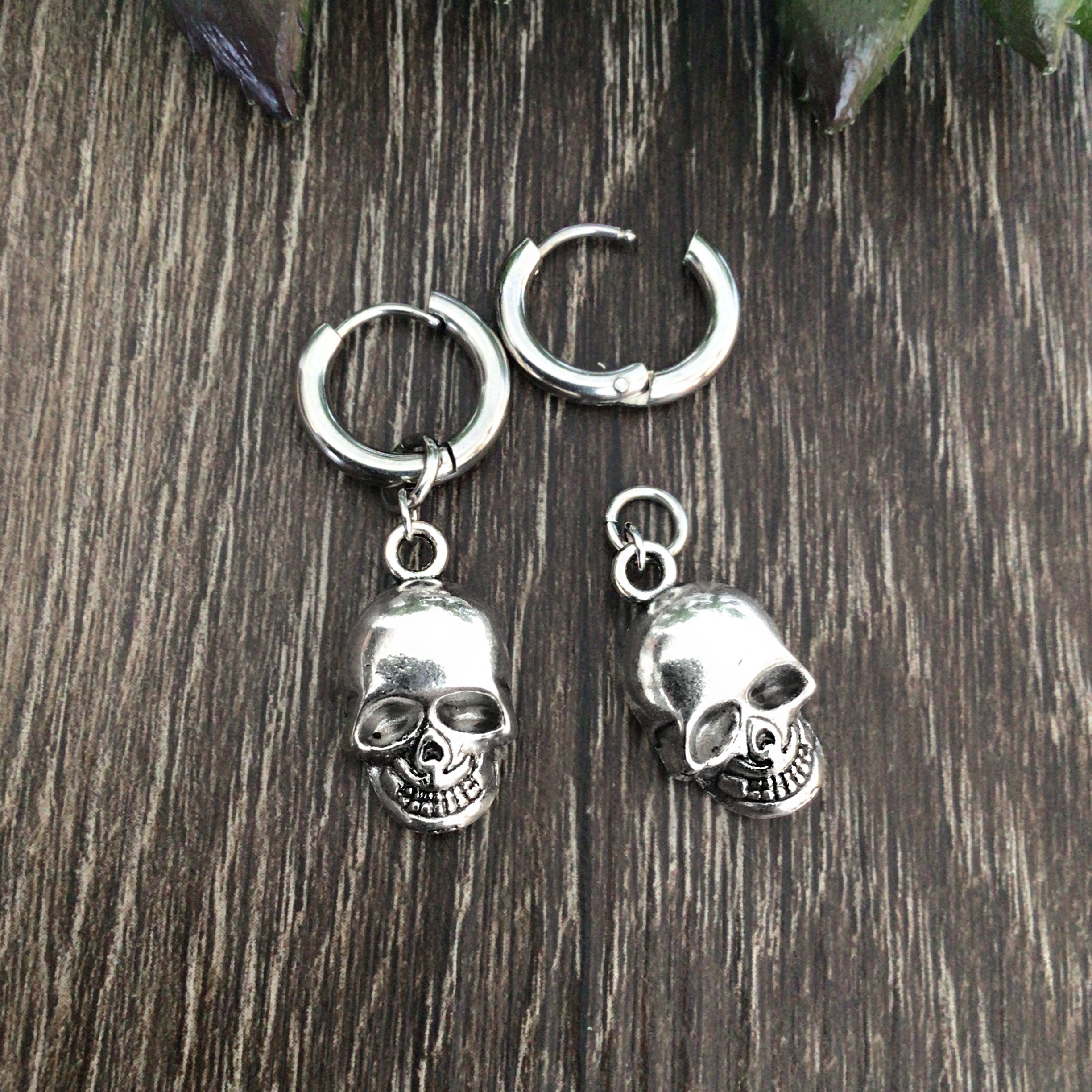 Skull hoop earrings hoop earrings huggie earrings huggie | Etsy