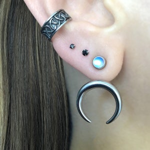 Moon Ear Jacket Studs, Stainless Steel Celestial Earrings, Black Studs ...