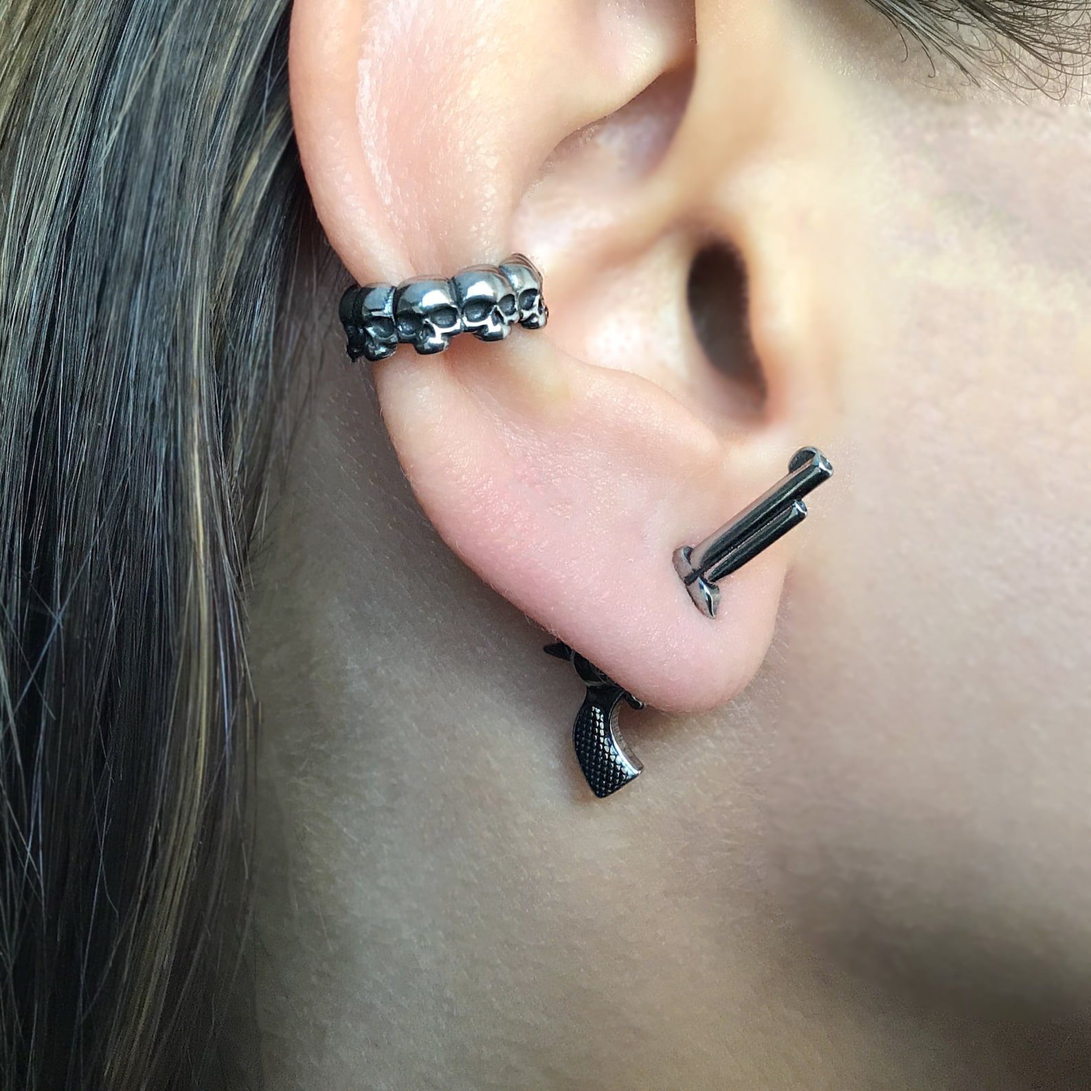 Sterling Silver Revolver Ear Jacket, Gothic Pistol Earrings - Etsy