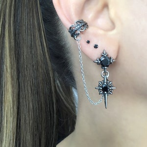 North Star Earring With Ear Cuff, Single Earring, Earring With Cuff ...