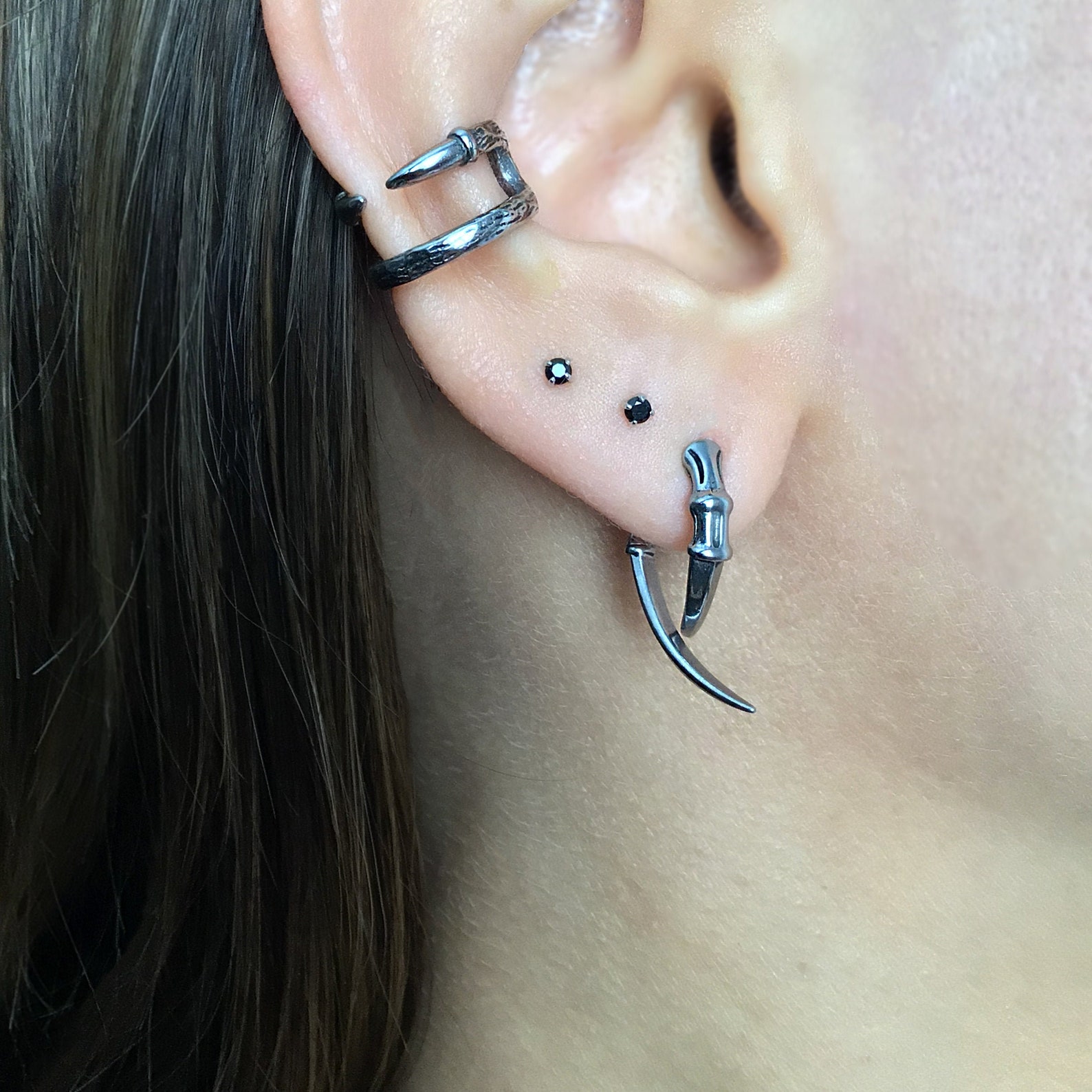 Claw Earrings, Gothic Ear Jacket, Front Back Studs, Stainless Steel ...