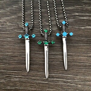 Sword Pendant With CZ Stone, Dagger Necklace, Stainless Steel Unisex ...