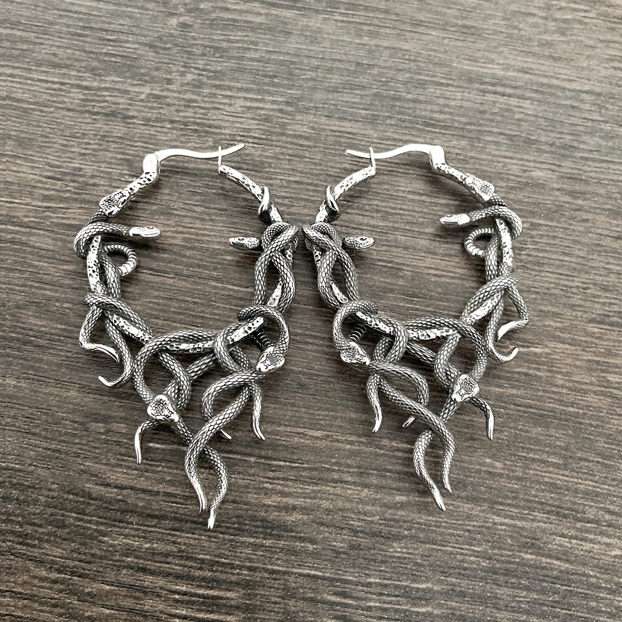 Large Snakes Wrapped Hoop Earrings, Snake Earrings, Serpent Hoops ...