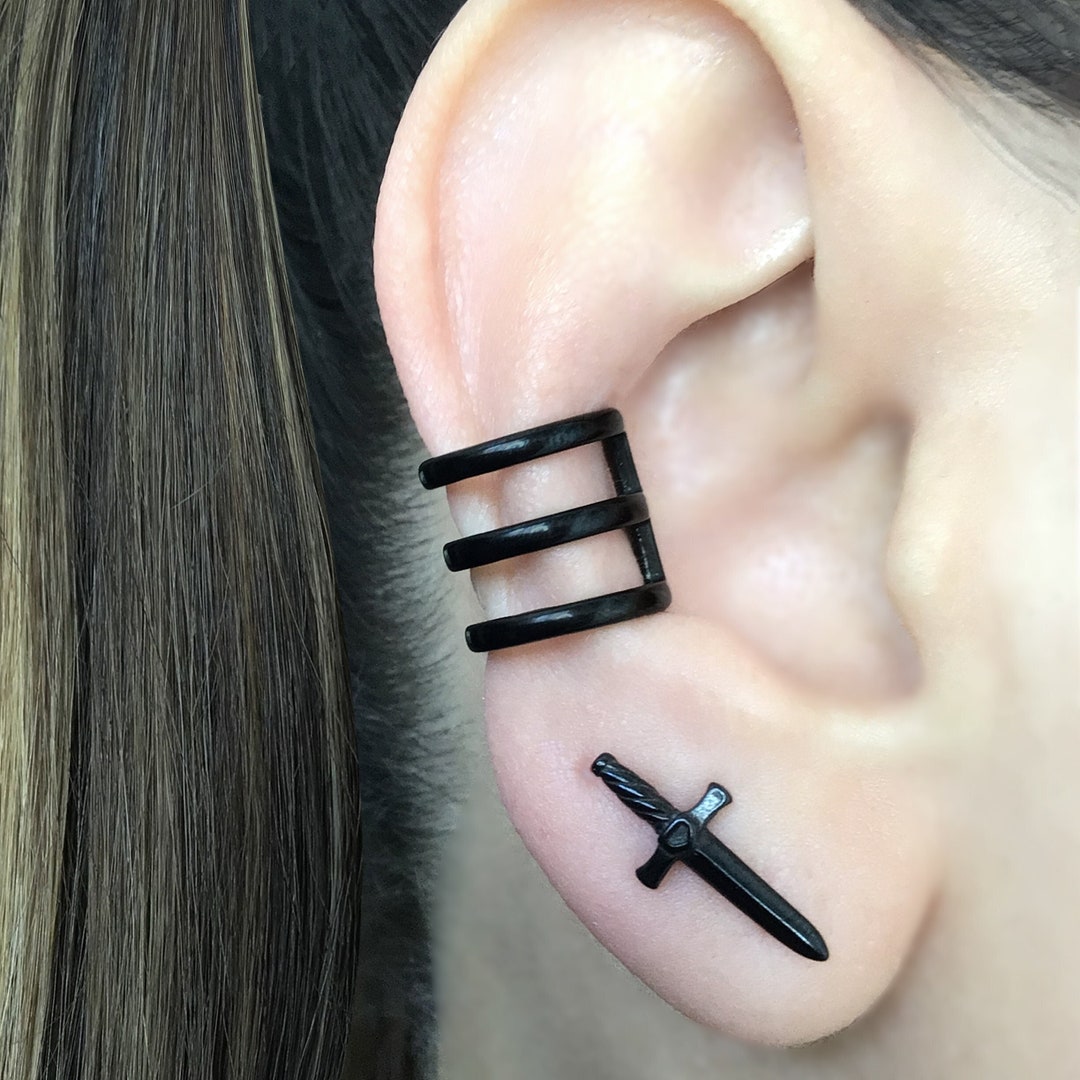 Three Lines Ear Cuff, Gothic Ear Cuff, Stainless Steel Cuff, Gothic ...