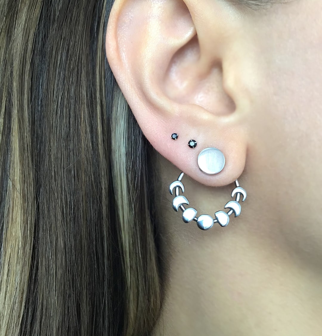 Moon Phase Ear Jacket Earrings, Unisex Stainless Steel Jewelry - Etsy