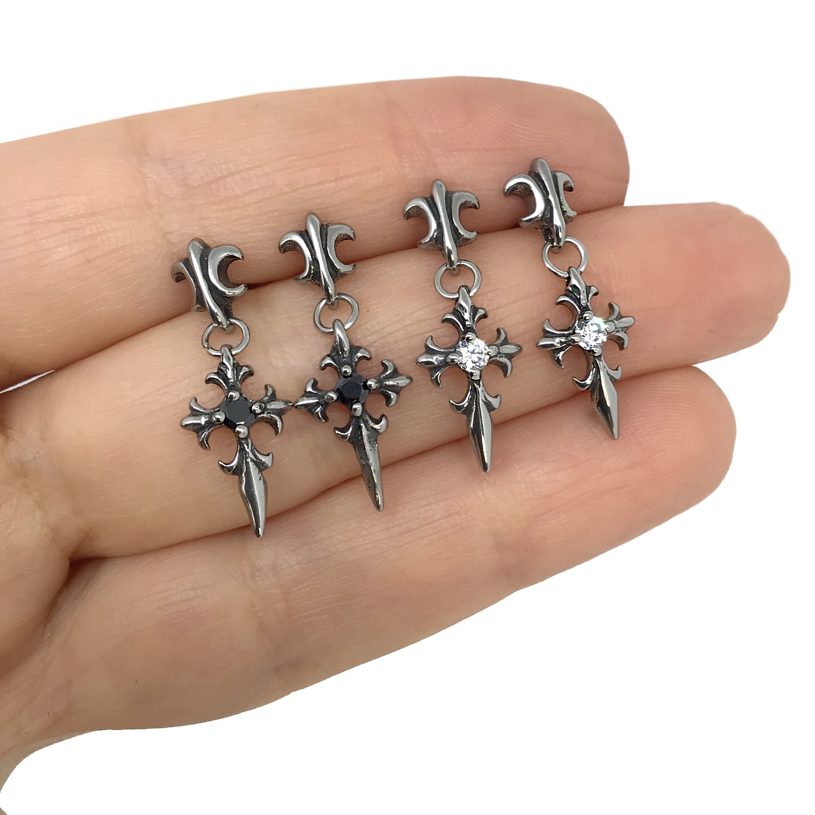 Stainless Steel Cross Dagger Stud Earrings, Gothic Biker Jewelry - Etsy