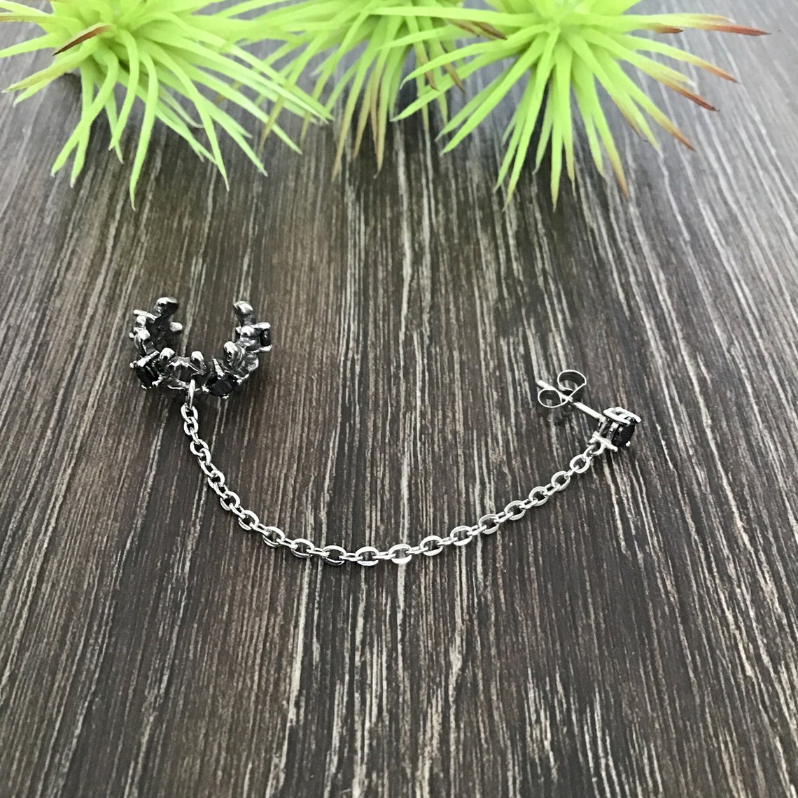 Gothic Stainless Steel Ear Cuff, Stud Chain Earring - Etsy