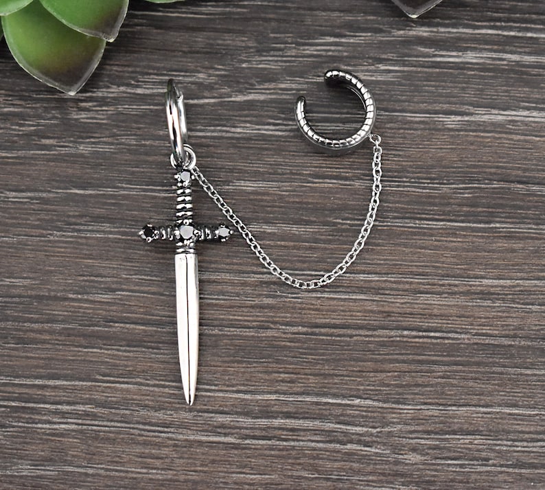 Sword Earring With Ear Cuff Dagger Earring Sword Hoop - Etsy