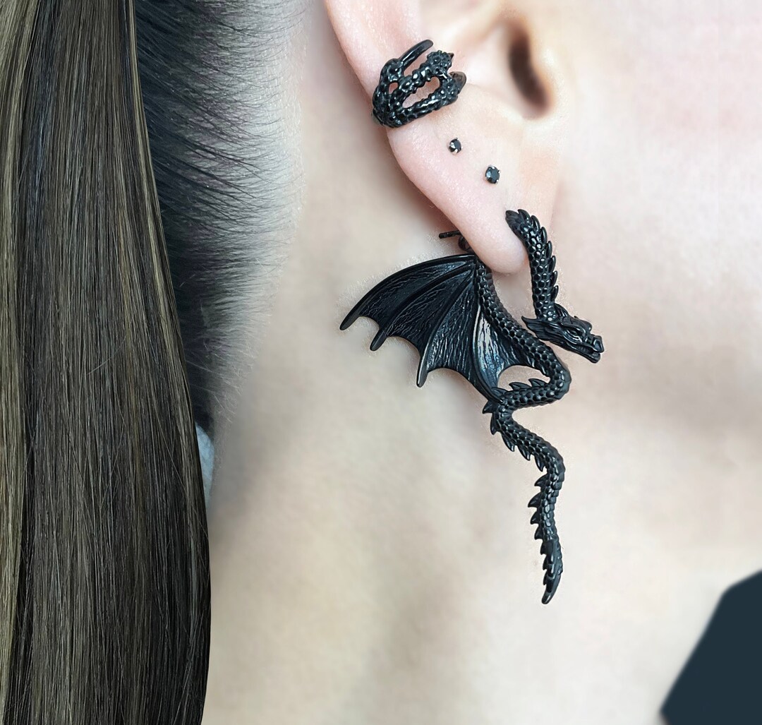 Dragon Earrings, Front Back Earrings, Stainless Steel Earrings, Gothic ...