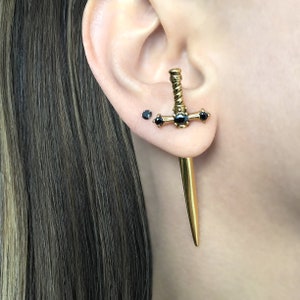 Sword Earrings, Dagger Earrings, Front Back Earrings, Gothic Jewelry, Ear Jacket, Sword Ear ...