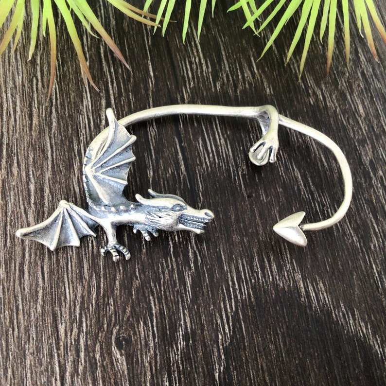 Sterling Silver Dragon Ear Cuff, Gothic No Piercing Jewelry, Left Ear ...