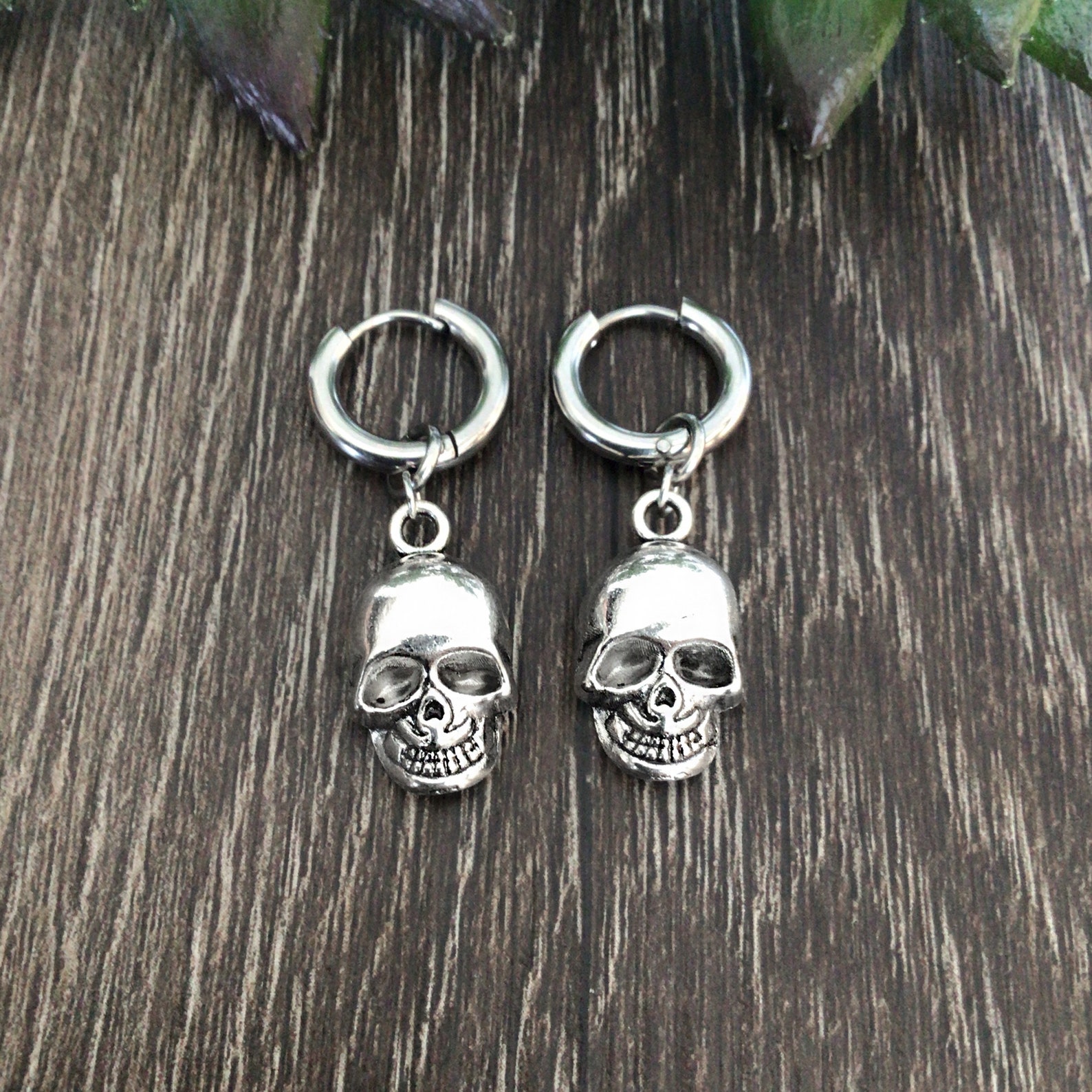 Skull Hoop Earrings Hoop Earrings Huggie Earrings Huggie - Etsy