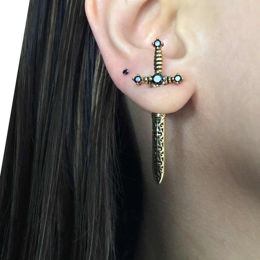 Sword Earrings, Dagger Earrings, Front Back Earrings, Stainless Steel ...