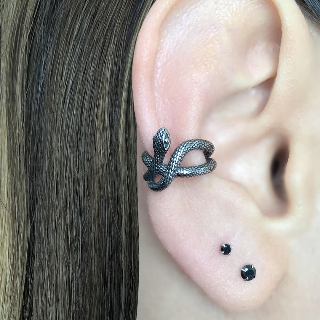 Snake Ear Cuff, Serpent Wrap Ear Cuff in Black or Silver, No Piercing ...