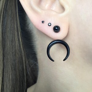 Moon Ear Jacket Studs, Stainless Steel Celestial Earrings, Black Studs ...