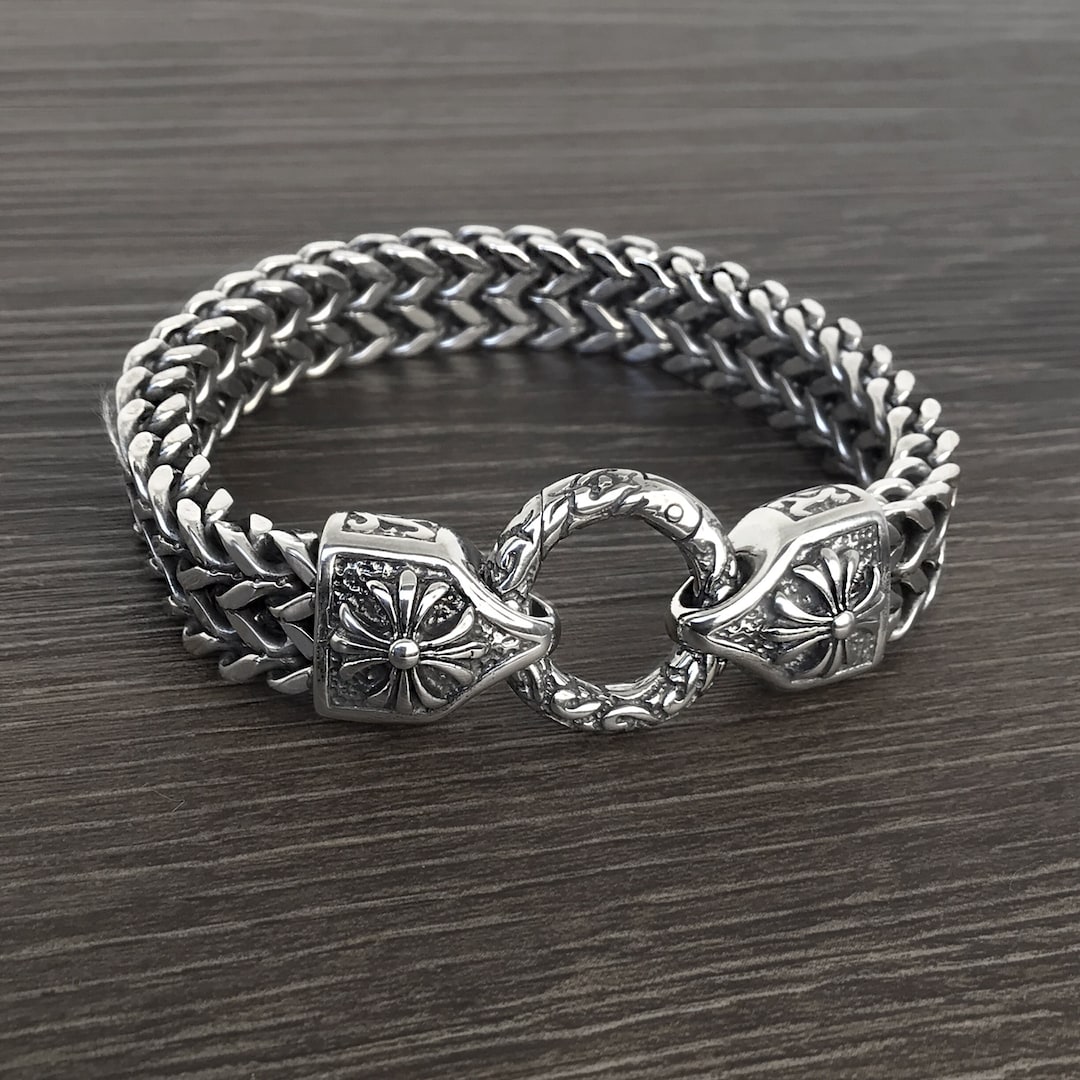 Men's Stainless Steel Foxtail Chain Bracelet, Gothic Cross Clasp - Etsy