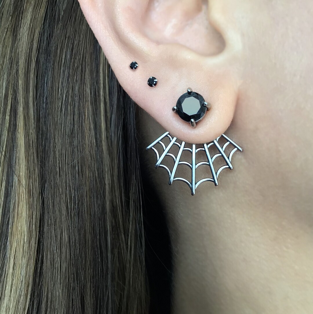 Spider Web Earrings, Ear Jacket, Front Back Earrings, Spider Web Ear ...