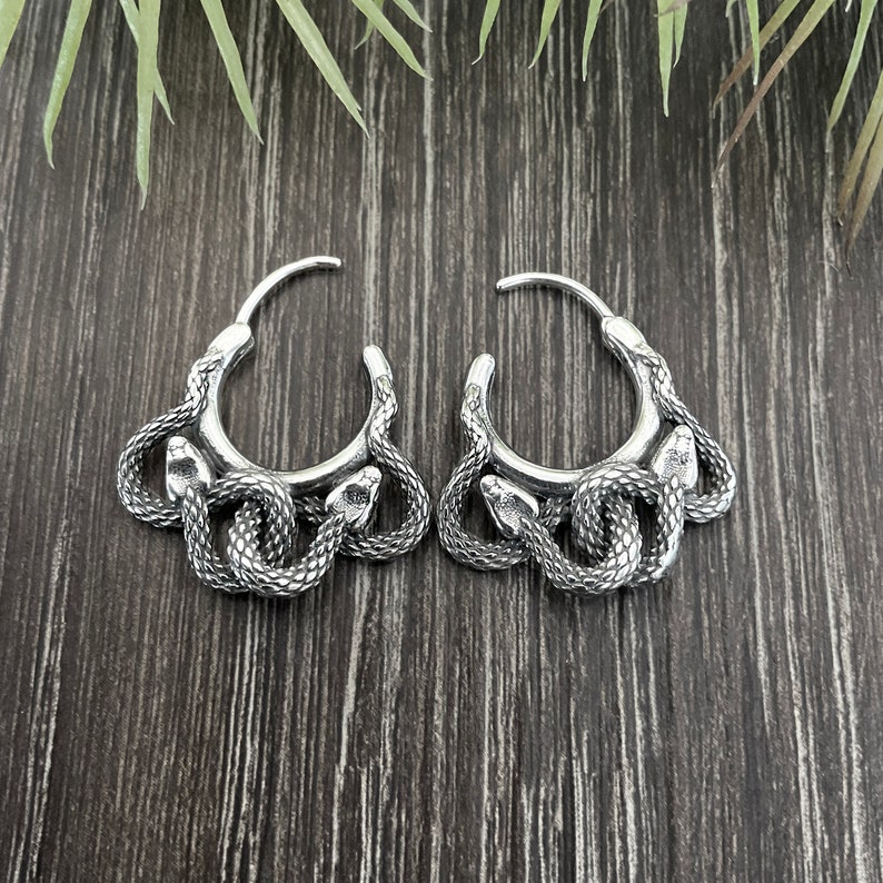 Snake Hoop Earrings, Hoop Earrings, 2 Snakes Hoops, Gothic Earrings ...