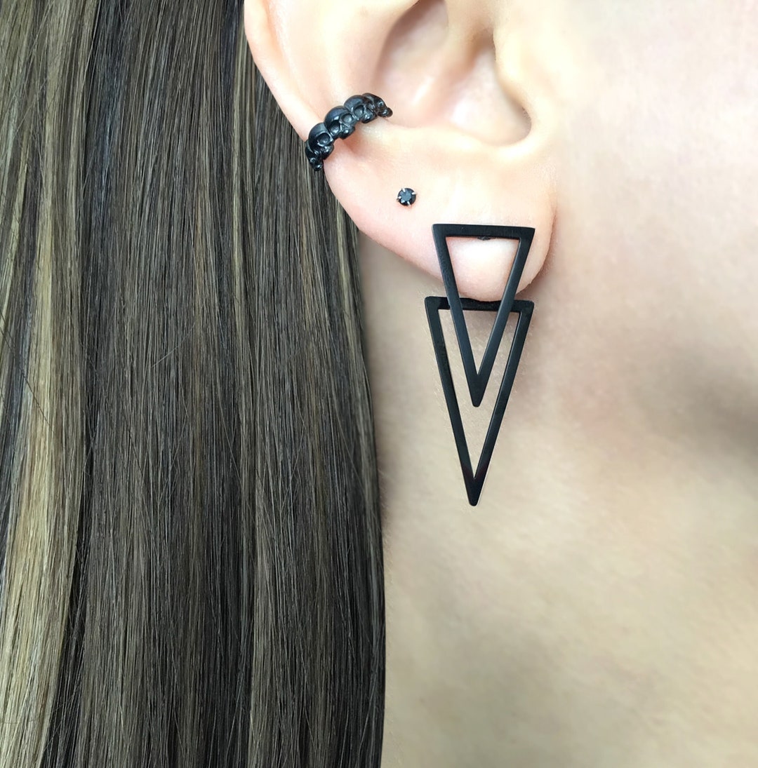 Front and Back Triangle Earrings, Stainless Steel Earrings, Ear Jacket ...