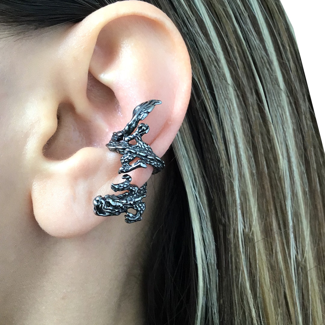Gothic Dragon Ear Cuff: Stainless Steel Dragon Jewelry - Etsy