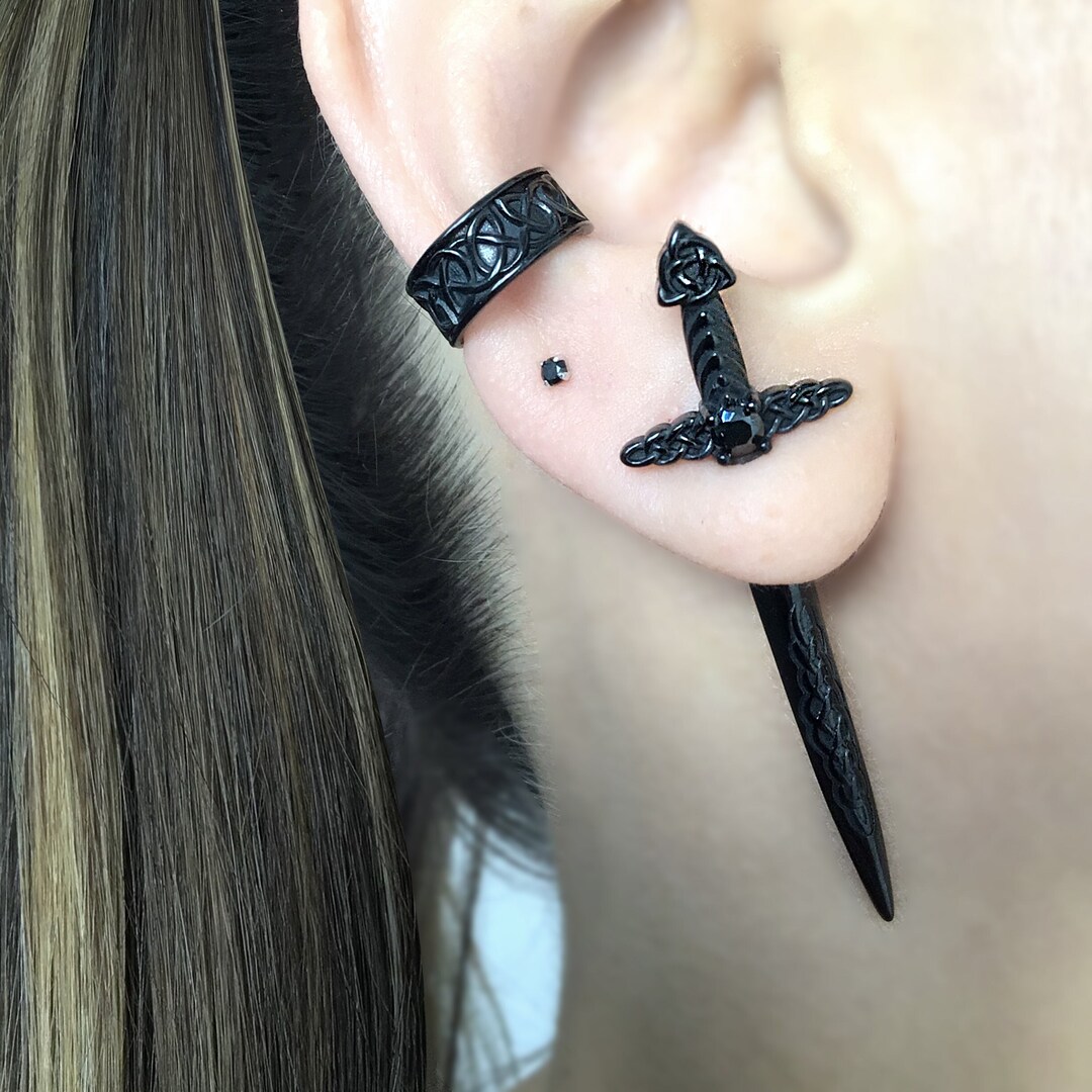 Celtic Sword Earring in Black , Dagger Earrings, Front Back Earrings ...