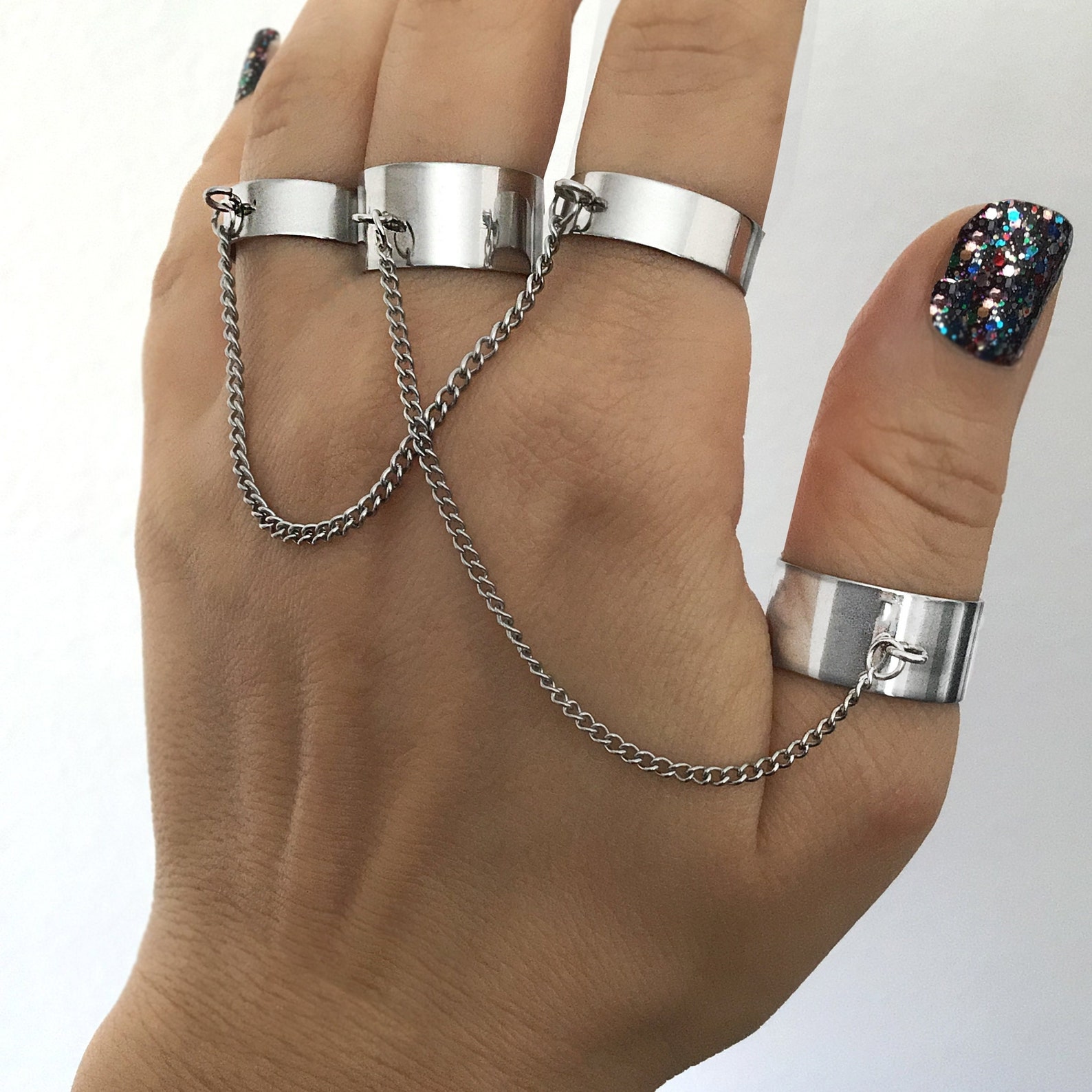 Double Rings With Chain Stacking Rings Open Band Rings - Etsy
