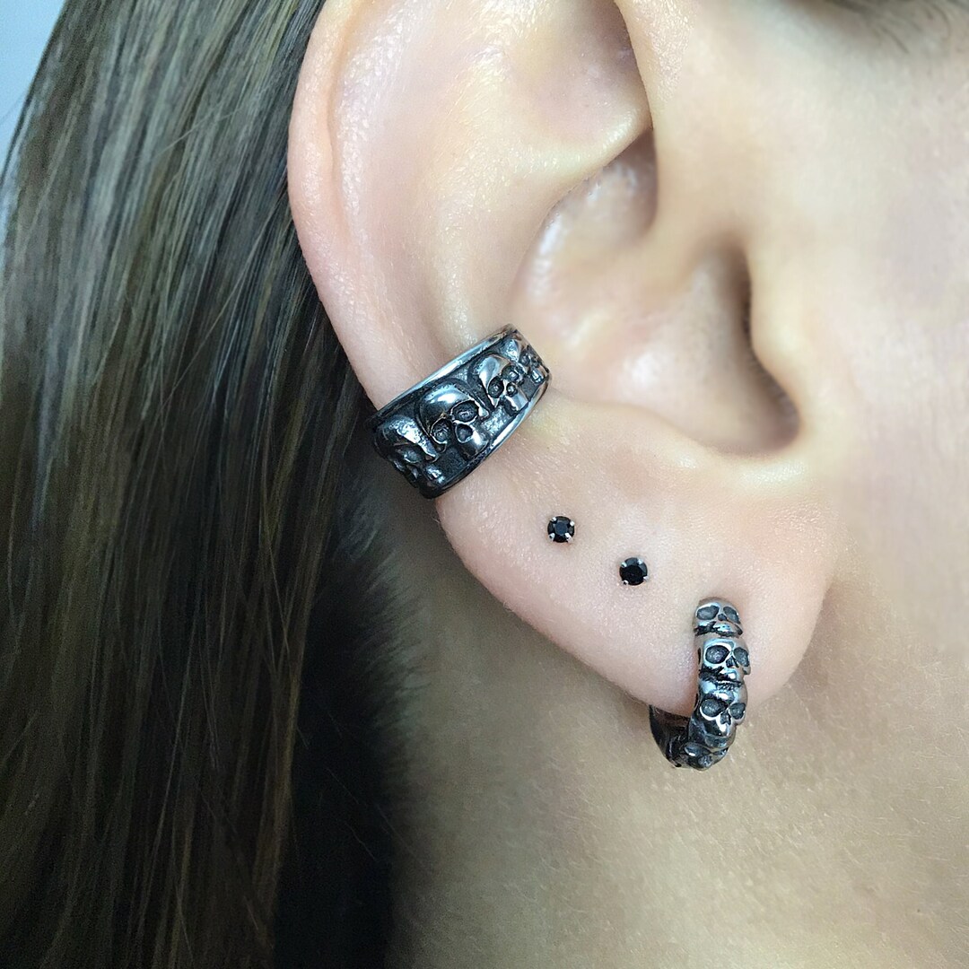 Skull Ear Cuff, Stainless Steel Gothic Jewelry, No Piercing Needed - Etsy