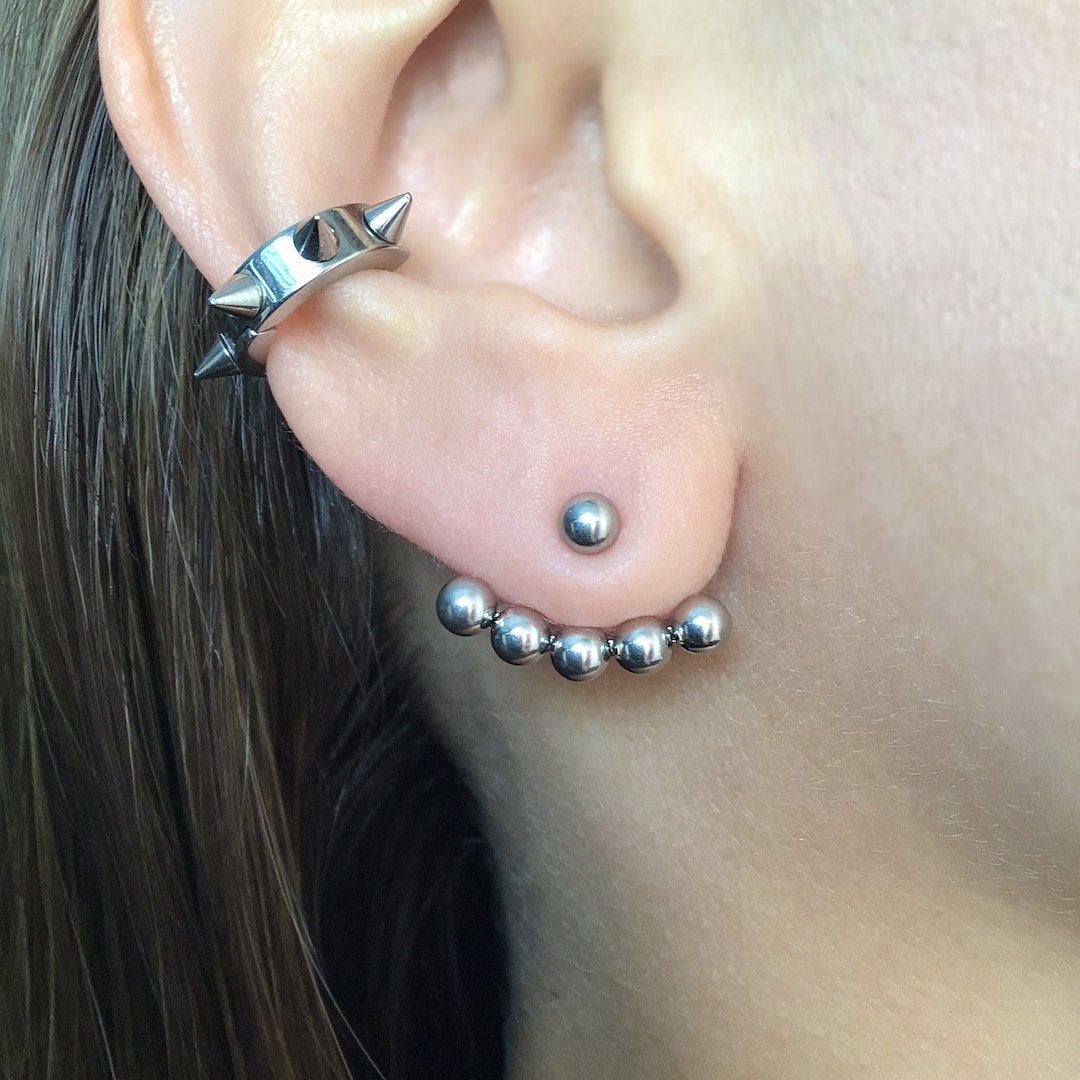 Ball Ear Jacket, Gothic Earrings, Front and Back Jewelry, Stainless ...