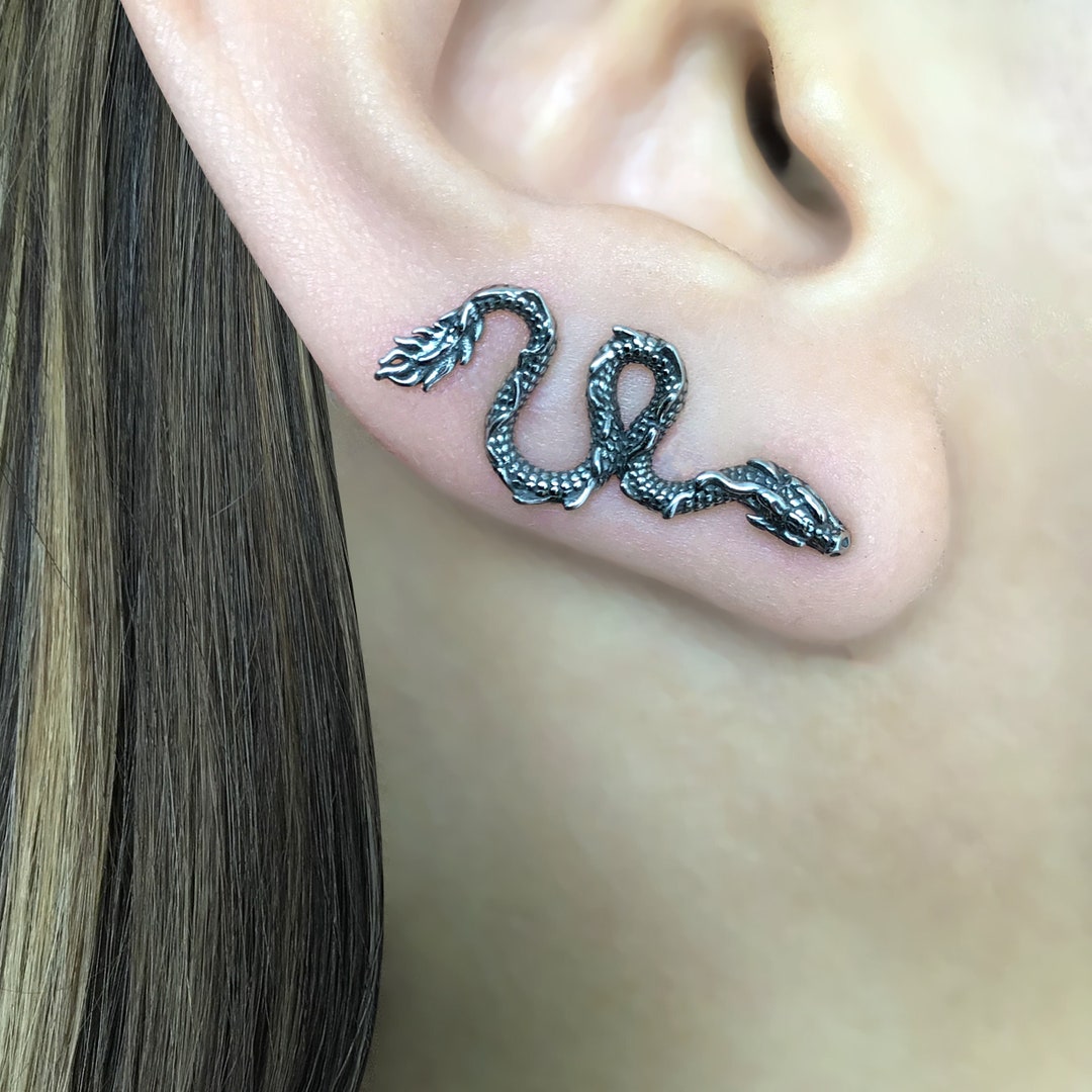 Dragon Crawler Earrings,dragon Earrings, Gothic Earrings, Ear Crawler ...