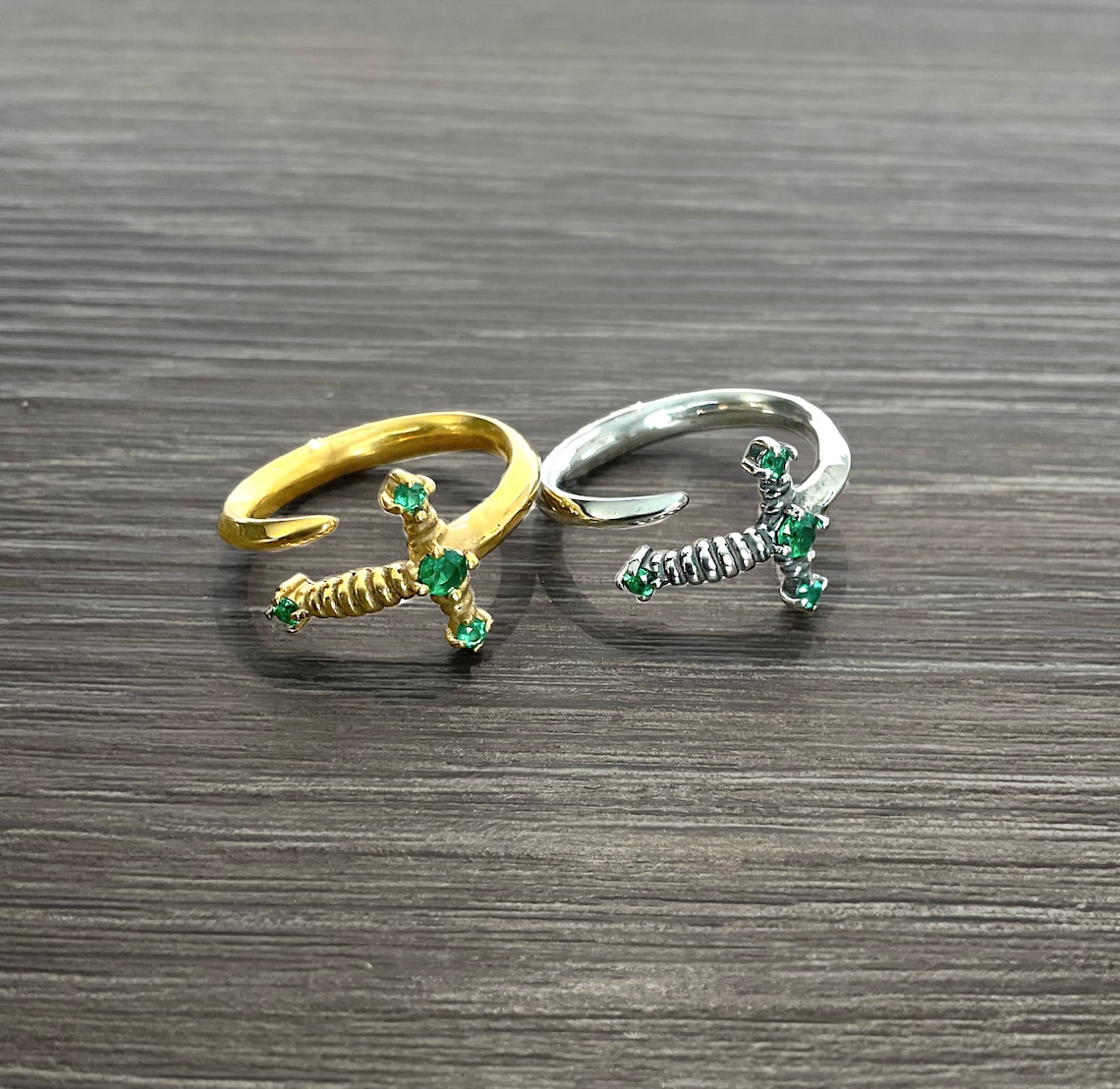 Emerald Sword Ring, Sword Ring, Dagger Ring, Adjustable Ring, Sword ...